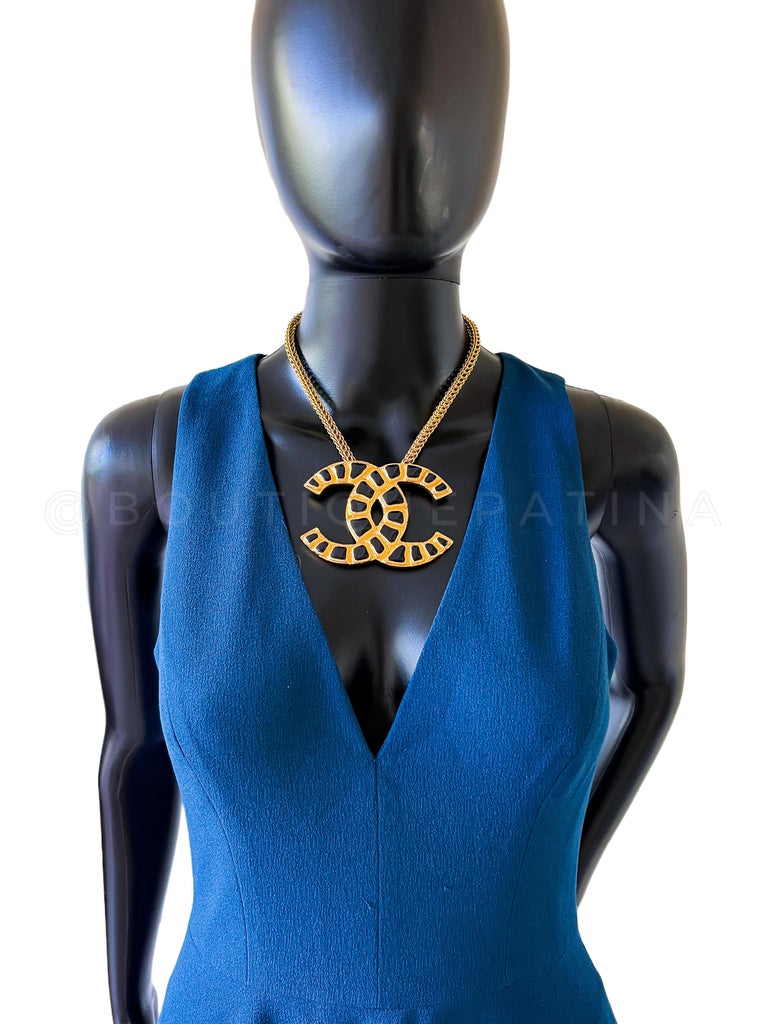 Chanel 19A Egyptian Collection Large CC Choker Necklace Gold Black ...