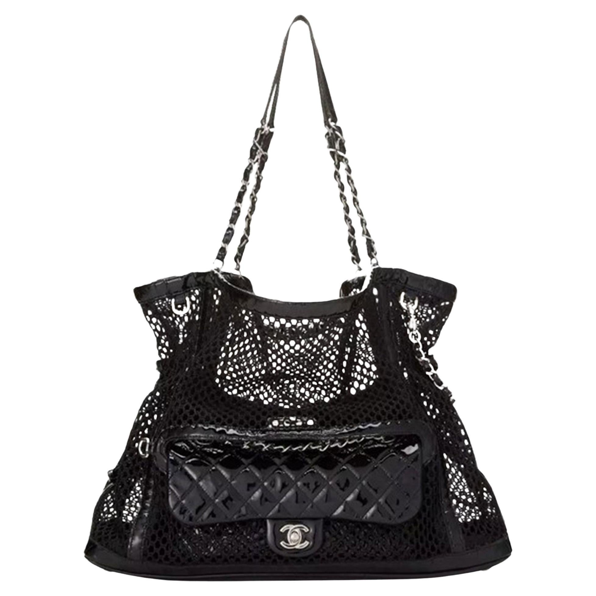 Chanel 2 In 1 Shopping Cruise Mesh Woven Crochet Black Patent Classic ...