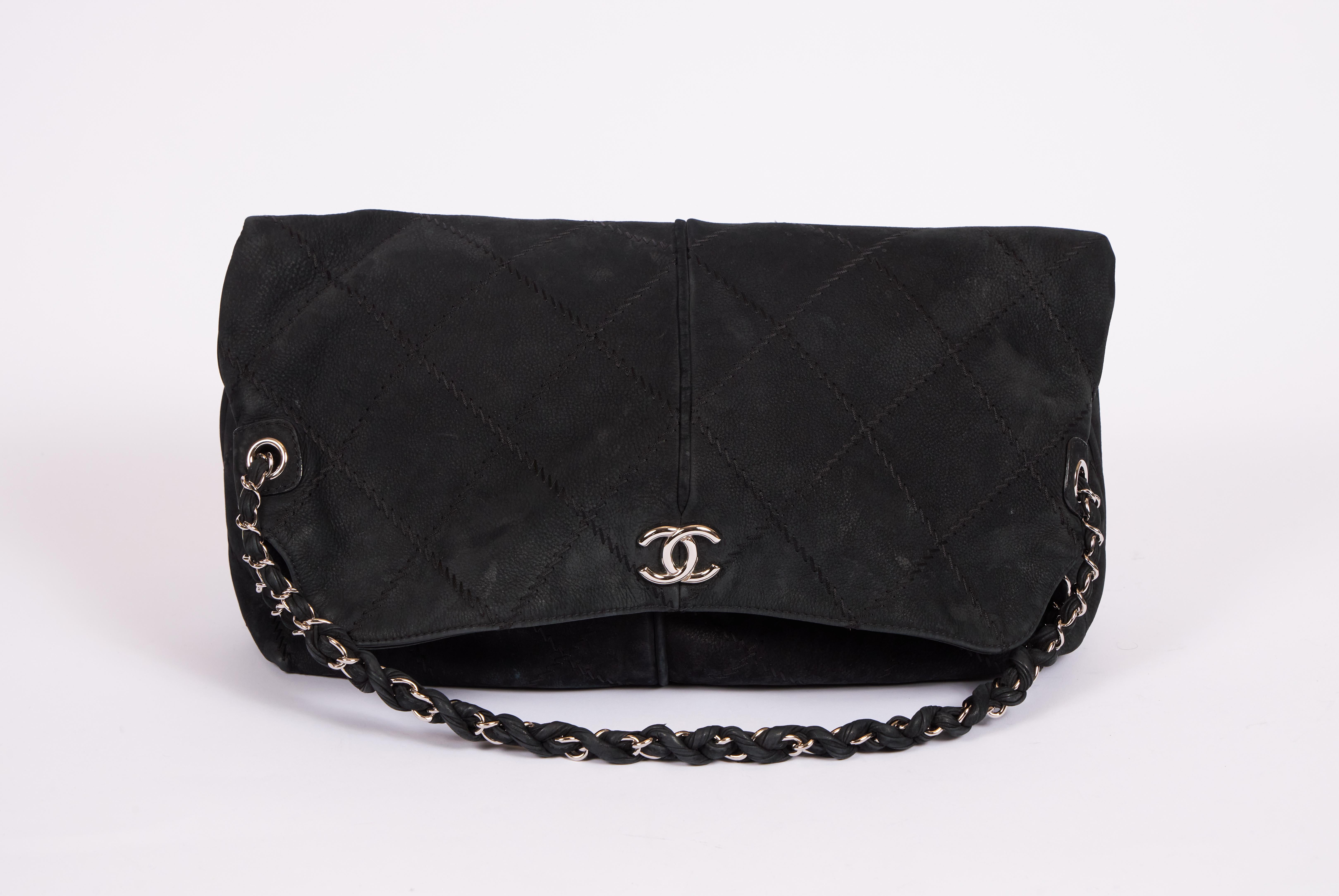 Chanel 2 Way Black Suede Large Bag at 1stDibs | black suede chanel bag ...