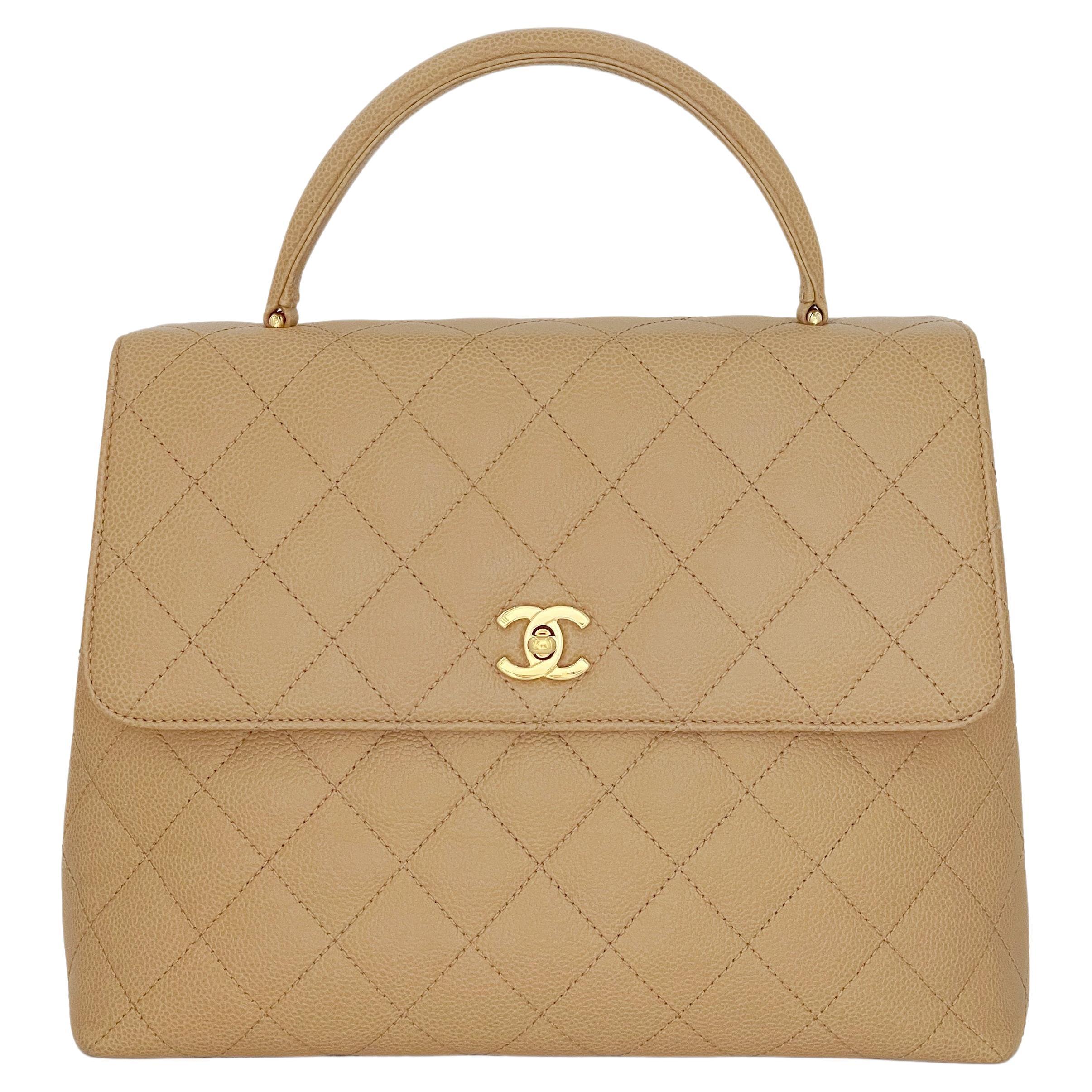 Chanel 2000 Vintage Beige Caviar Classic Kelly Flap Bag 24k GHW 66445 ...