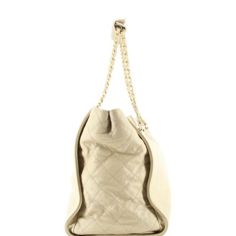 Chanel 2000's Shopper Bag in Beige Caviar Leather For Sale at 1stDibs