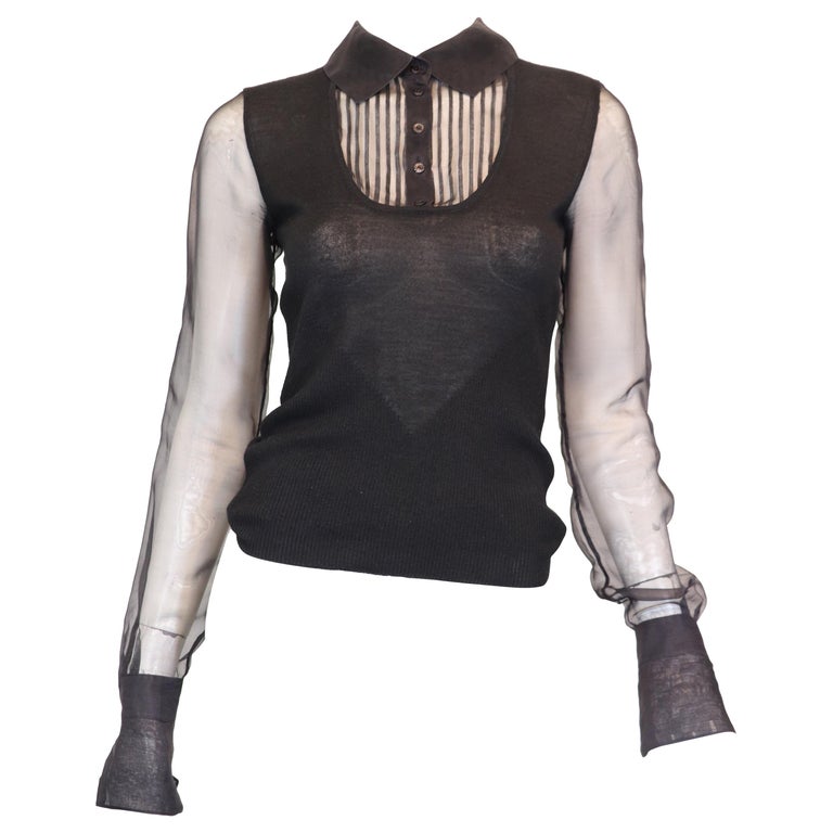 Chanel 2003 Cruise Collection Black Silk and Cashmere Blouse at 1stDibs