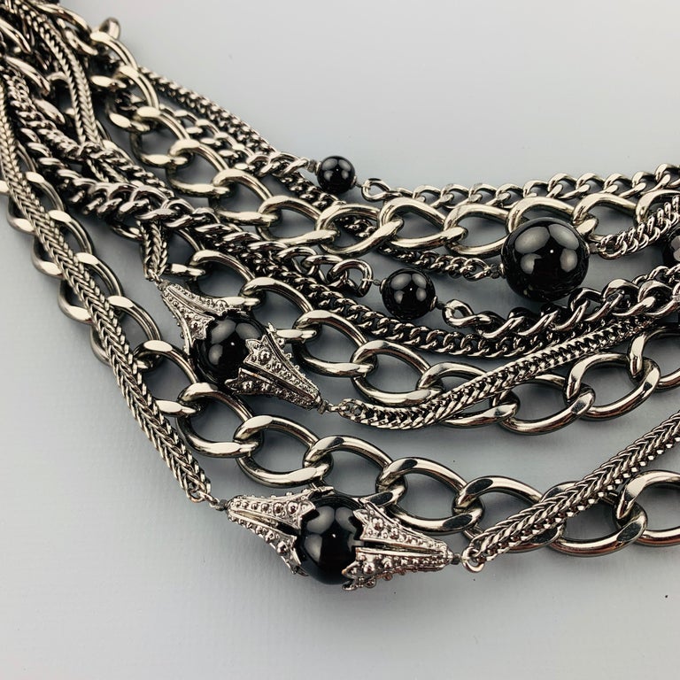 CHANEL 2003 Silver Tone Metal Multi Strand Layered Chain Statement ...