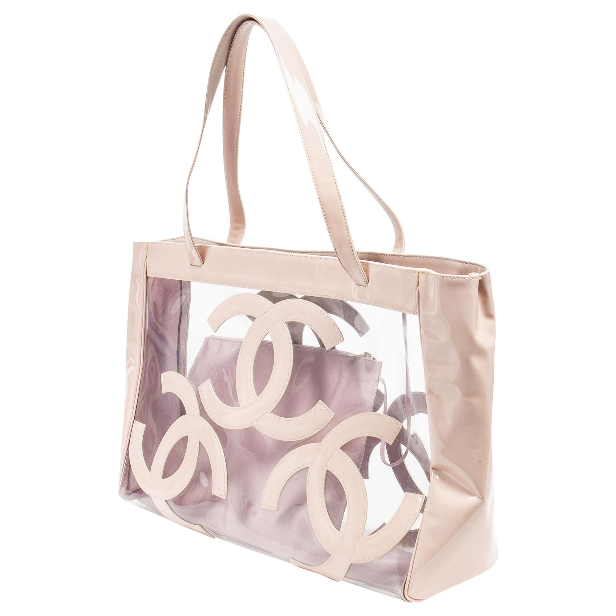Chanel 2004 Baby Pink CC Logo PVC Tote w/ Pouch For Sale at 1stDibs