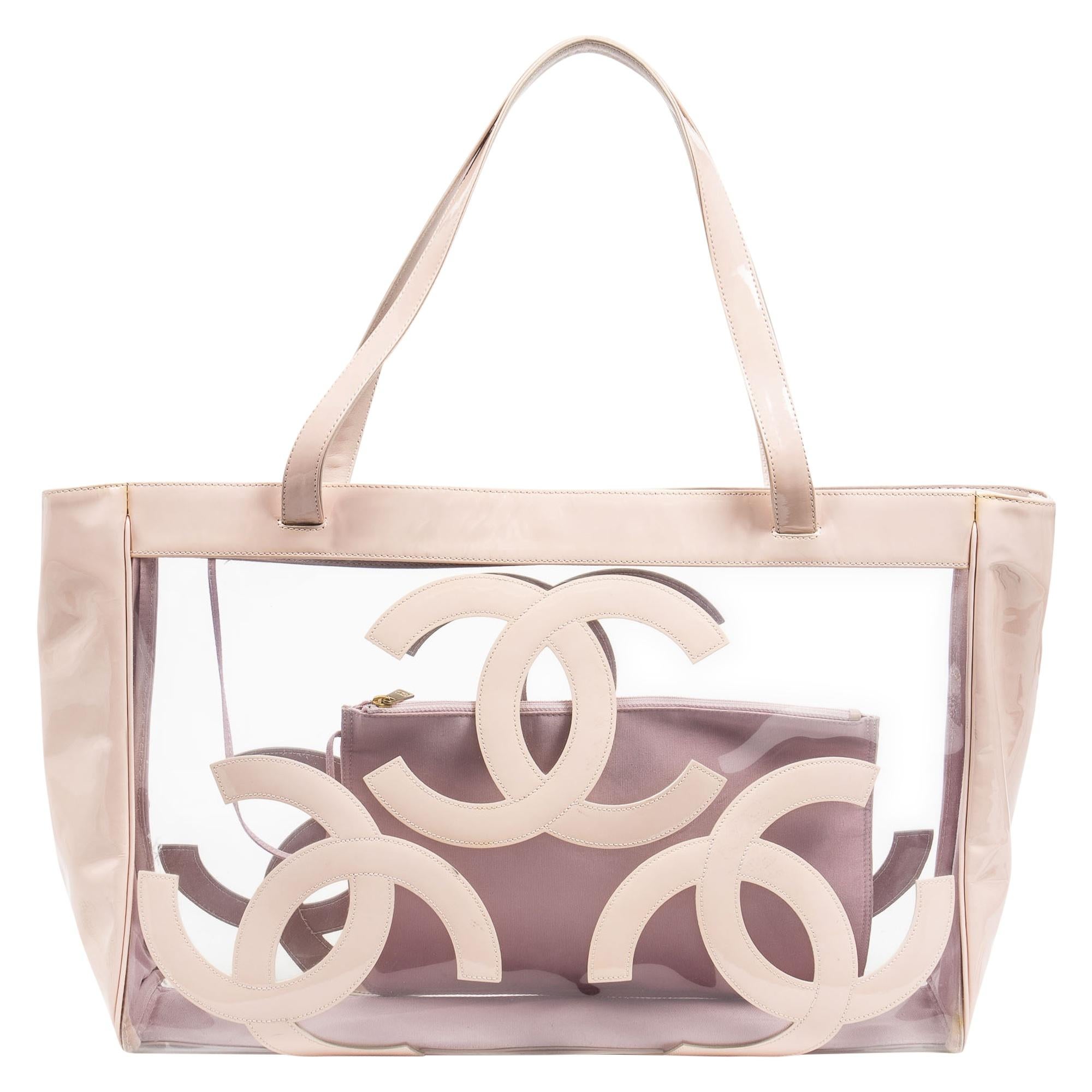 Chanel 2004 Baby Pink CC Logo PVC Tote w/ Pouch For Sale at 1stDibs