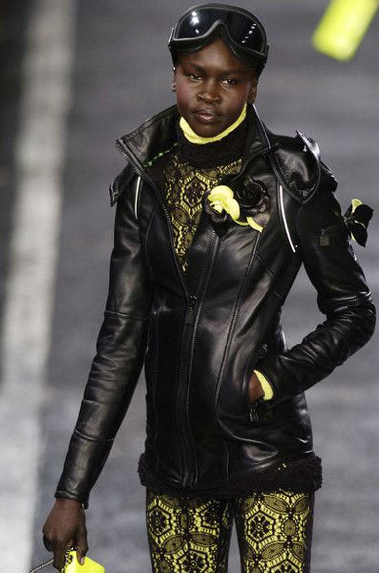 Chanel 2004 Limited Edition Runway Hooded Leather Sport Biker Jacket M ...