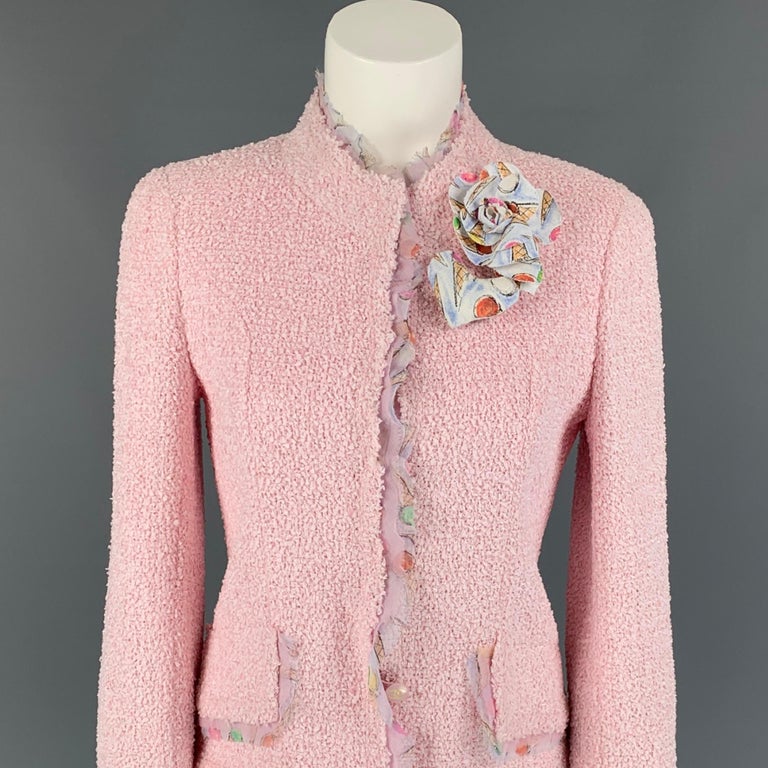 CHANEL 2004 Size 6 Pink Boucle Polyamide Bend Jacket at 1stDibs