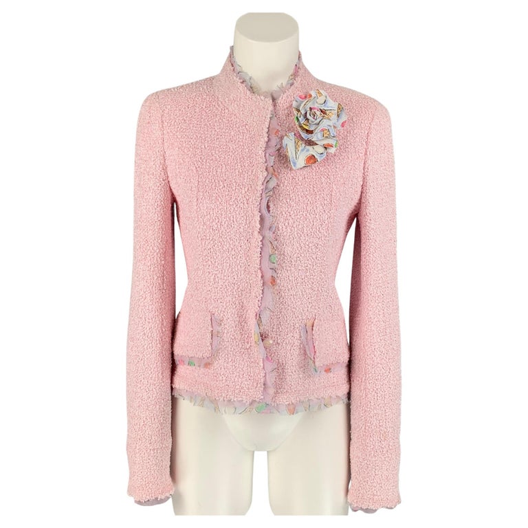 CHANEL 2004 Size 6 Pink Boucle Polyamide Bend Jacket at 1stDibs