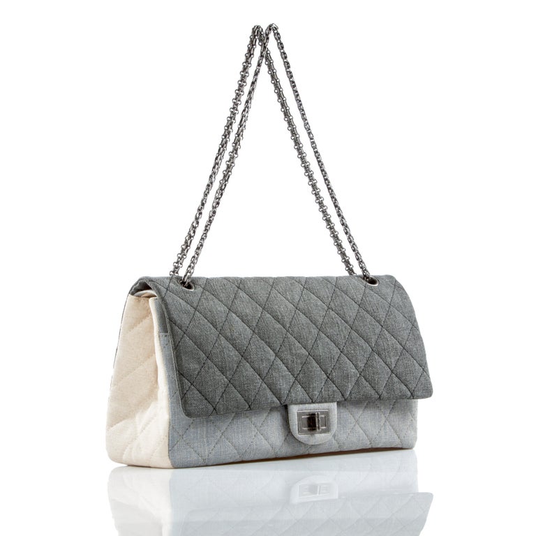 Chanel 2005 Vintage Classic Double Flap 2.55 Reissue Grey Denim Canvas ...