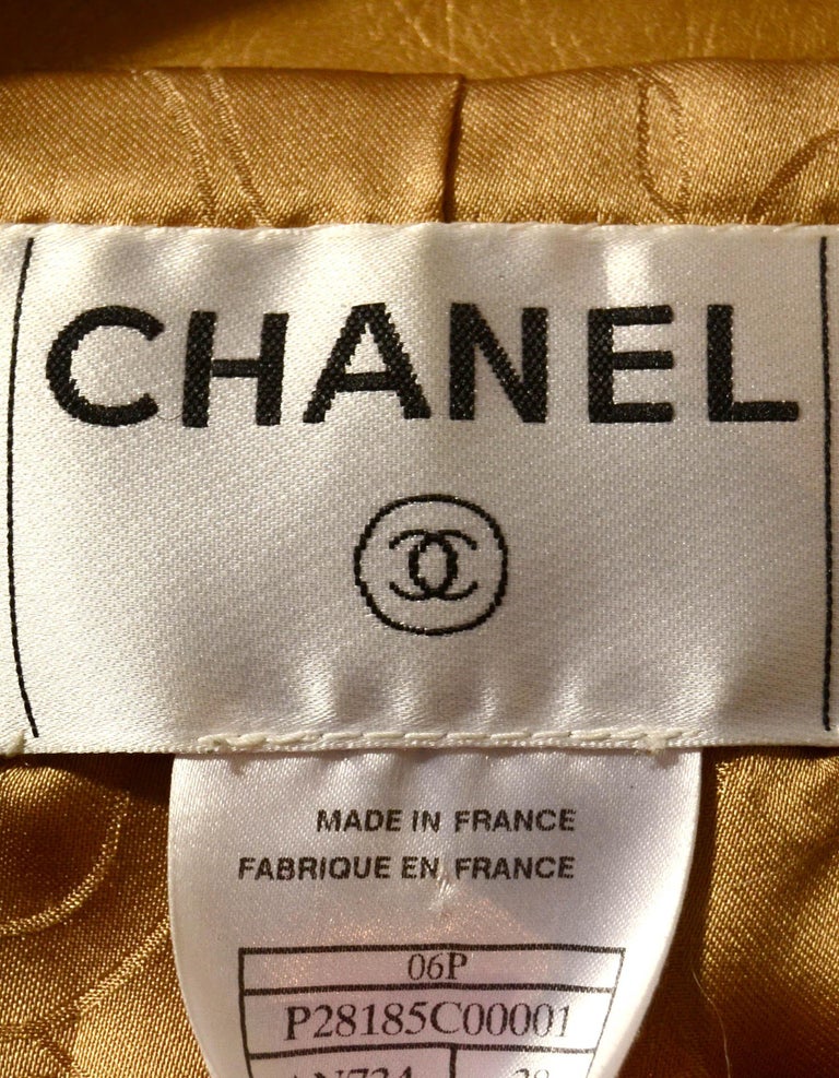 Chanel 2006 Gold Leather Single Button Jacket w. Belt FR38/ US 4-6 at ...