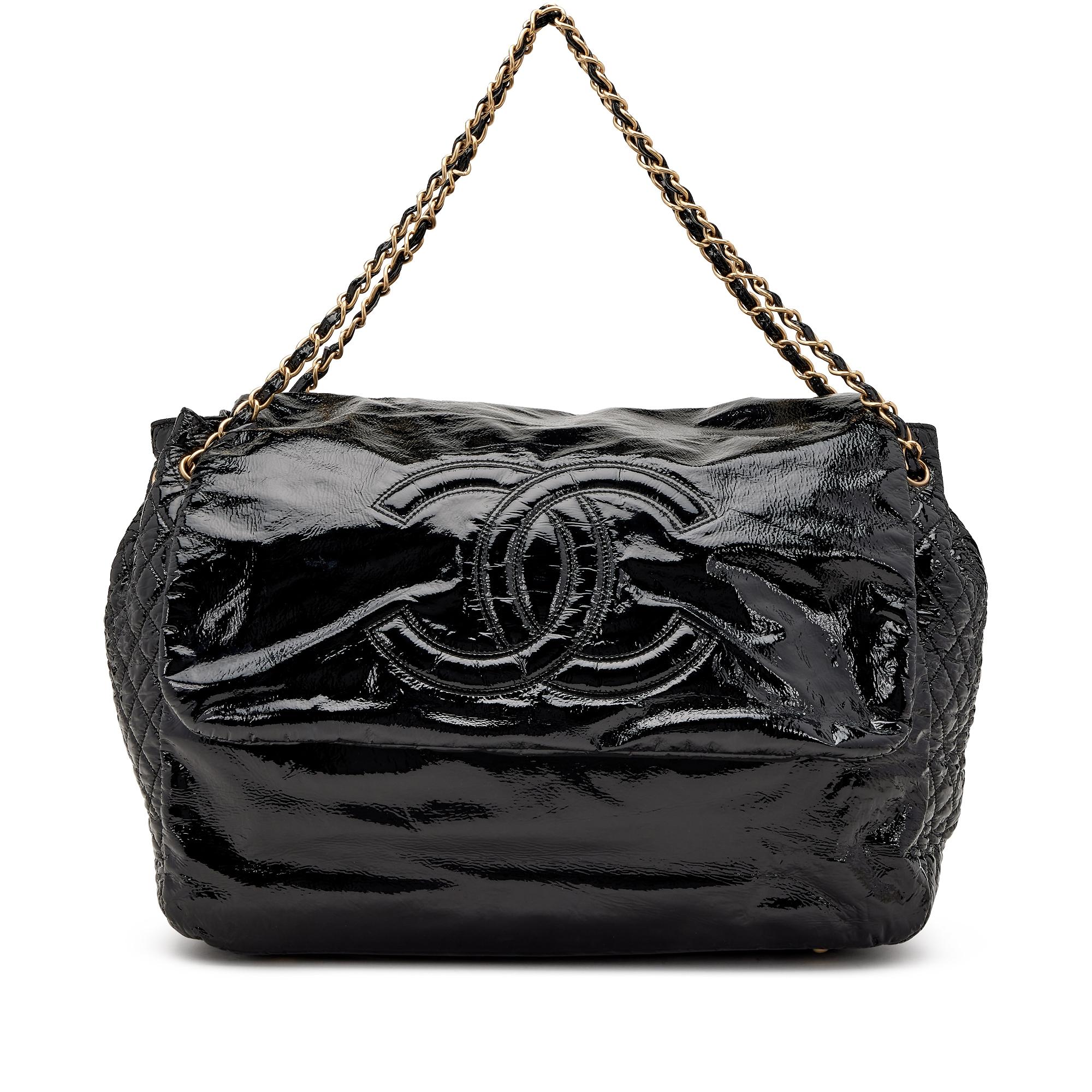 Chanel 2006 Patent Vinyl Quilted CC Stitched Extra Large Shoulder Flap ...
