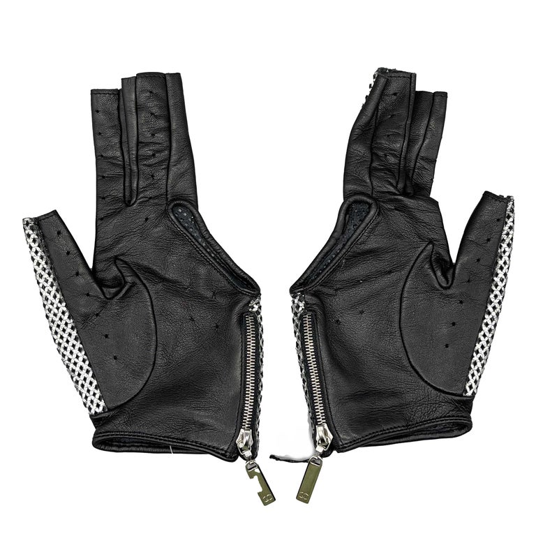 CHANEL 2008 Act 1 Black / Metallic Silver Mesh Leather Gloves 7.5 For ...