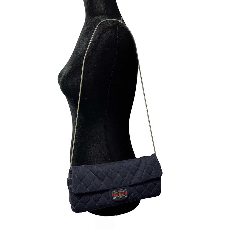 CHANEL 2008 Paris London Union Jack Navy Blue Flap Clutch / Shoulder ...