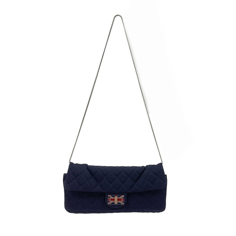 CHANEL 2008 Paris London Union Jack Navy Blue Flap Clutch / Shoulder ...