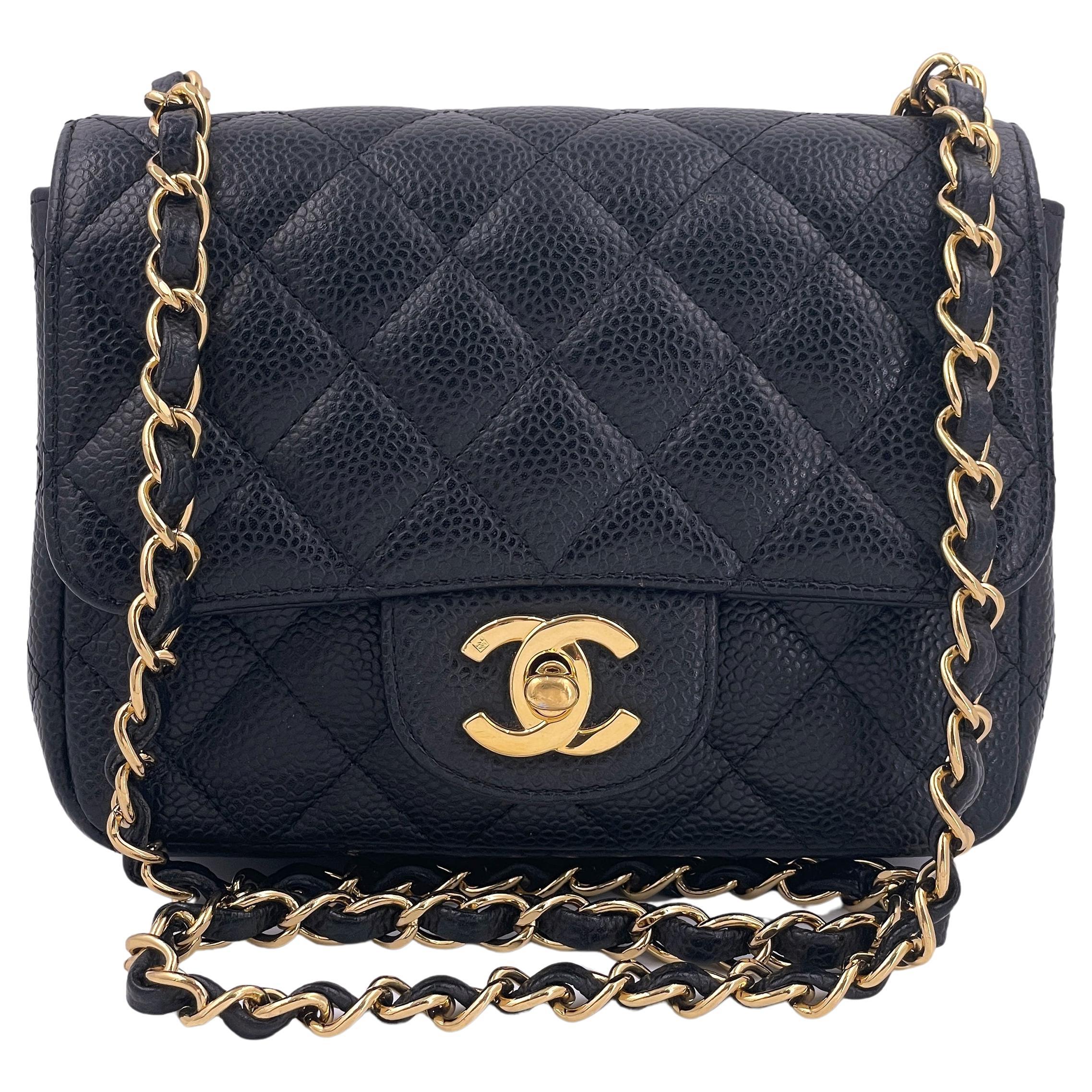 Chanel 2008 Vintage Black Caviar Classic Square Mini Flap Bag 24k GHW ...