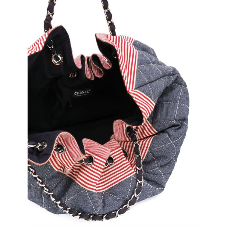 Chanel Vintage Denim Quilted Drawstring Hobo Shoulder Tote Bag For Sale ...