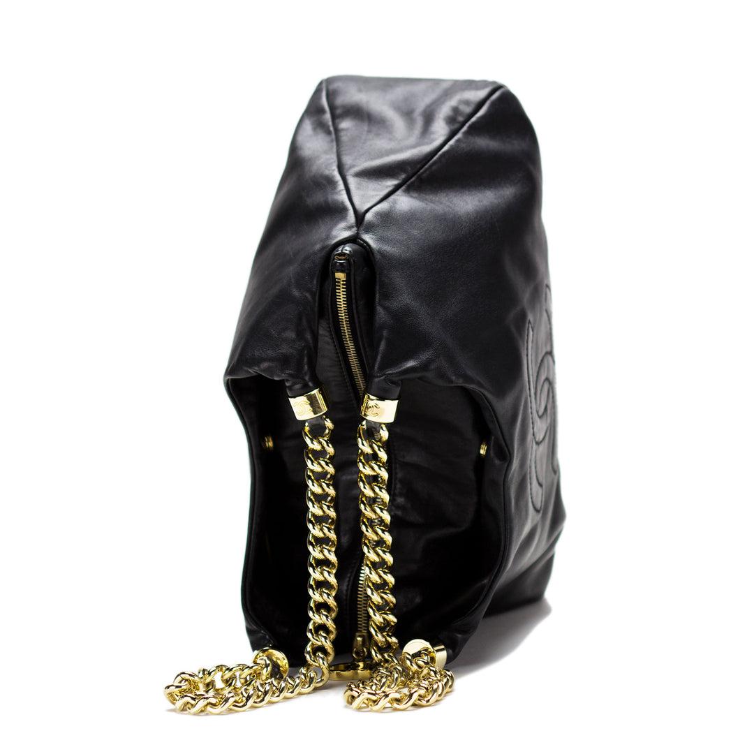 Chanel 2009 CC Logo Thick Chain Black Calfskin Hobo Shoulder Tote For ...