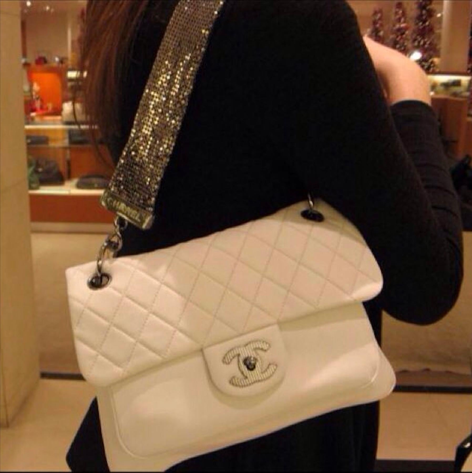 Chanel 2009 Metallic Mesh Limited Edition Soft Lambskin White Classic ...