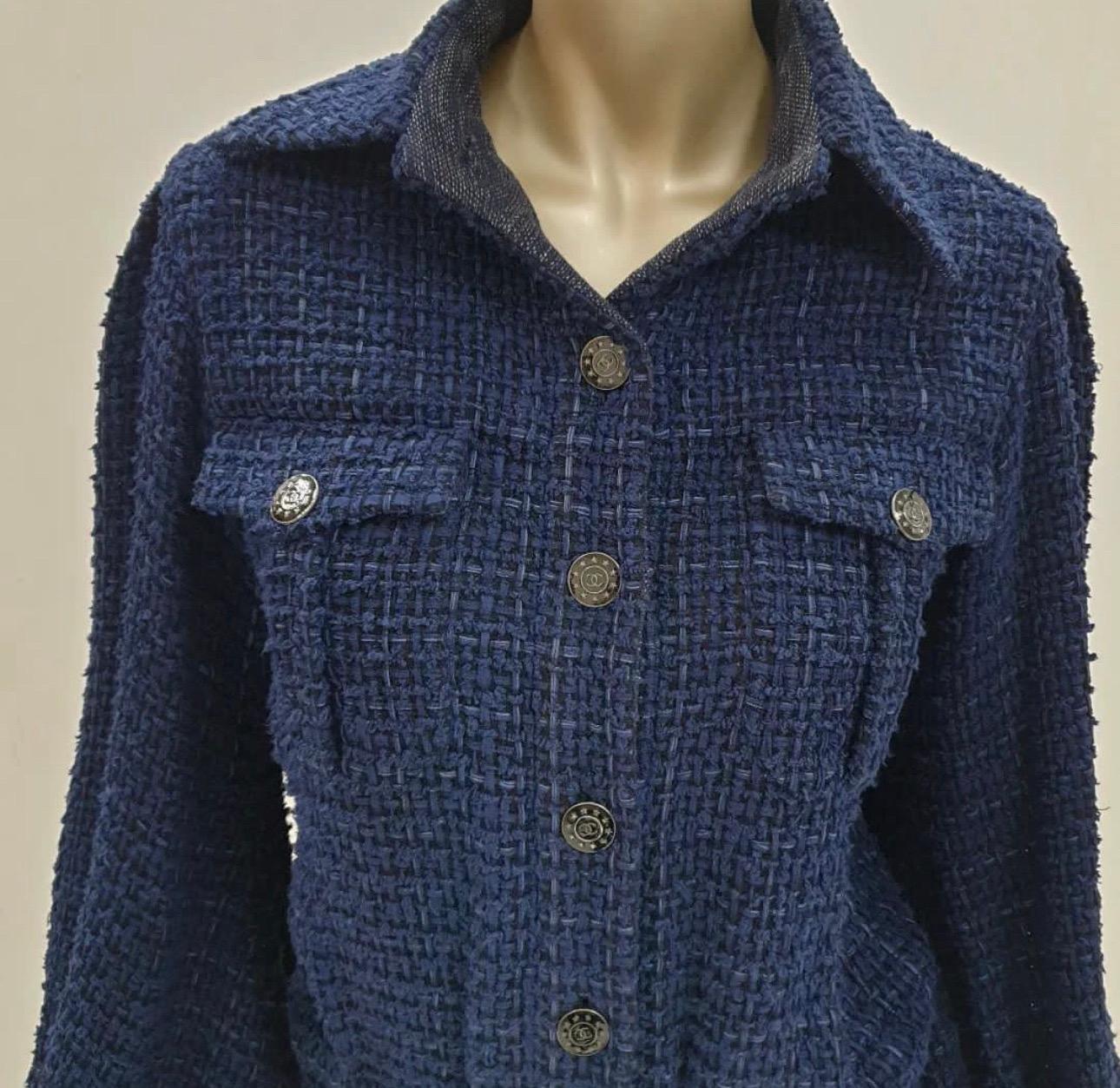 Chanel 2010 Navy Tweed Bomber Jacket at 1stDibs
