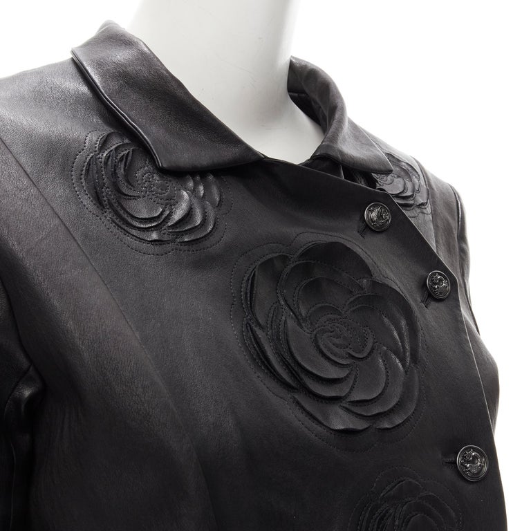 CHANEL 2010 Paris Shanghai black Camellia laser cut lambskin Qipao ...