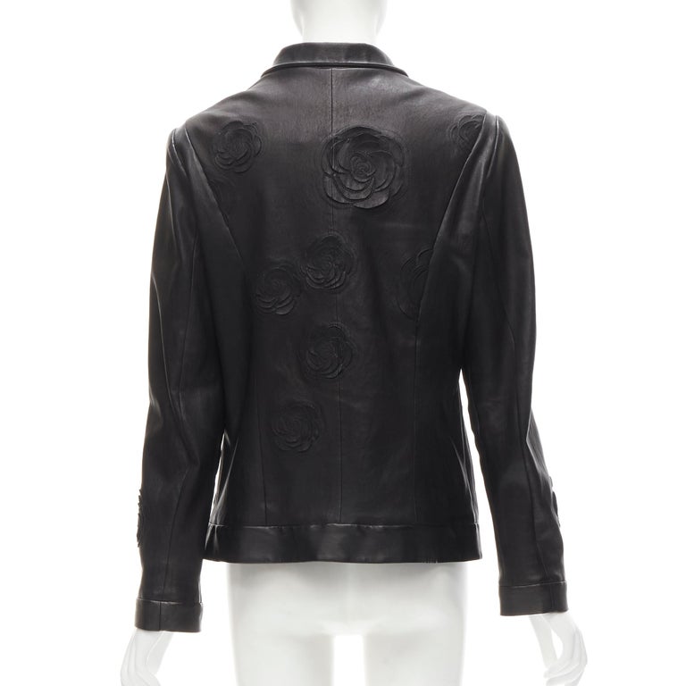 CHANEL 2010 Paris Shanghai black Camellia laser cut lambskin Qipao ...