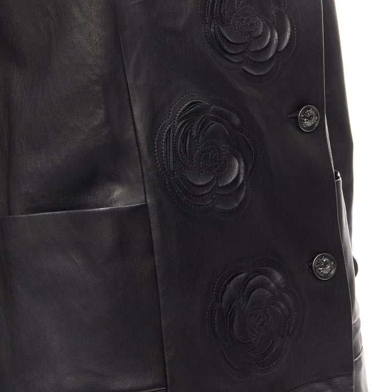 CHANEL 2010 Paris Shanghai black Camellia laser cut lambskin Qipao ...