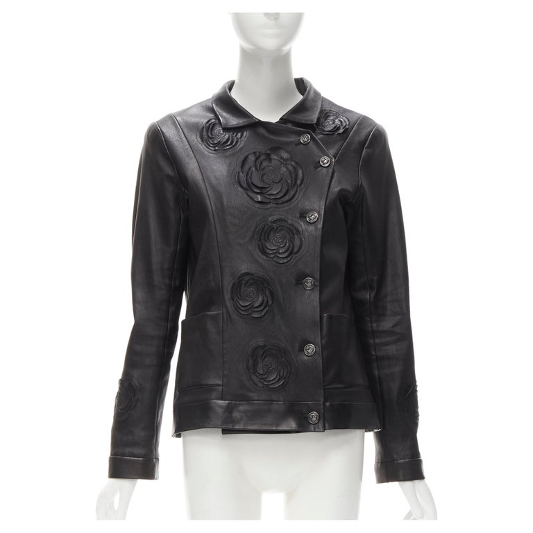 CHANEL 2010 Paris Shanghai black Camellia laser cut lambskin Qipao ...