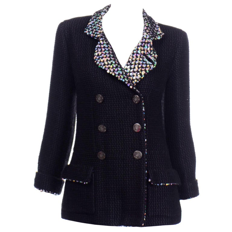 Chanel 2010 Shanghai Collection Black Silk Wool Blend Holographic ...