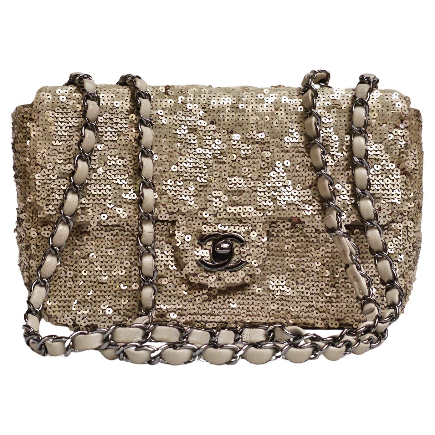 Chanel 2015 Champagne Sequin Small Flap Bag For Sale at 1stDibs
