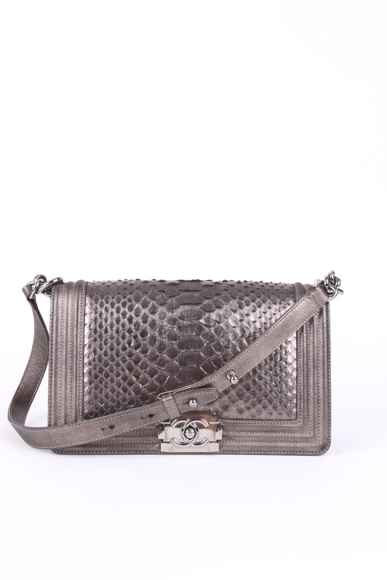 Chanel 2015 Medium silver 'Le Boy' python leather flap bag at 1stDibs