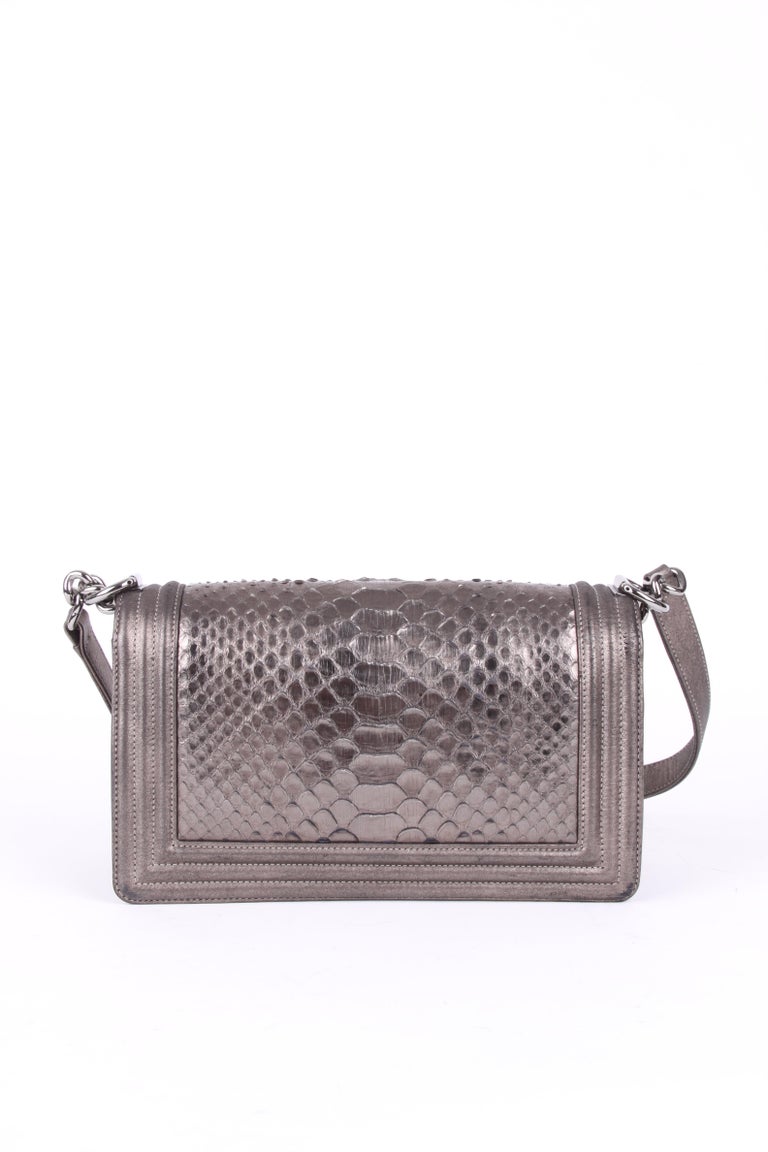Chanel 2015 Medium silver 'Le Boy' python leather flap bag at 1stDibs