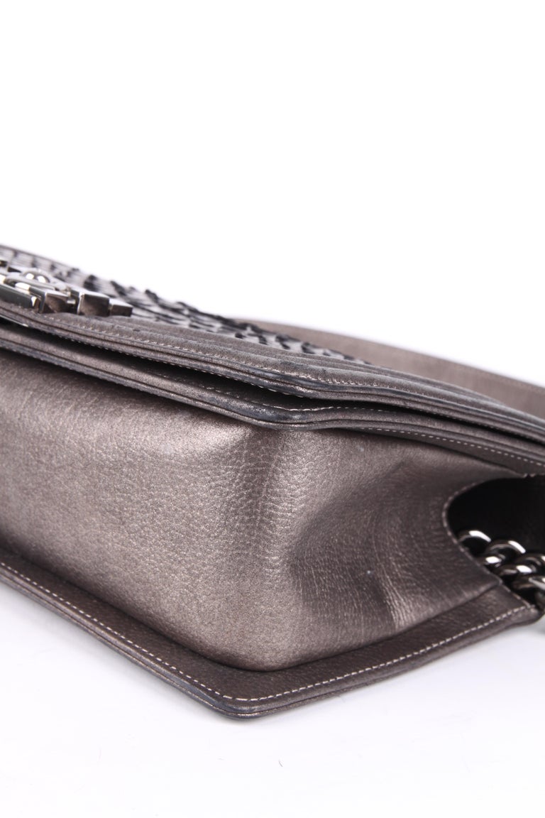 Chanel 2015 Medium silver 'Le Boy' python leather flap bag at 1stDibs