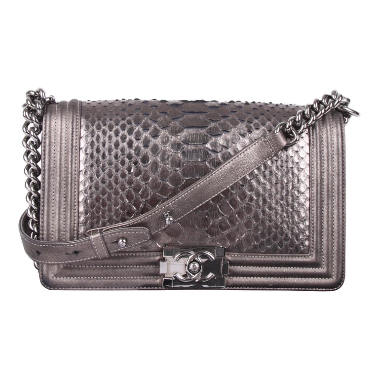 Chanel 2015 Medium silver 'Le Boy' python leather flap bag at 1stDibs