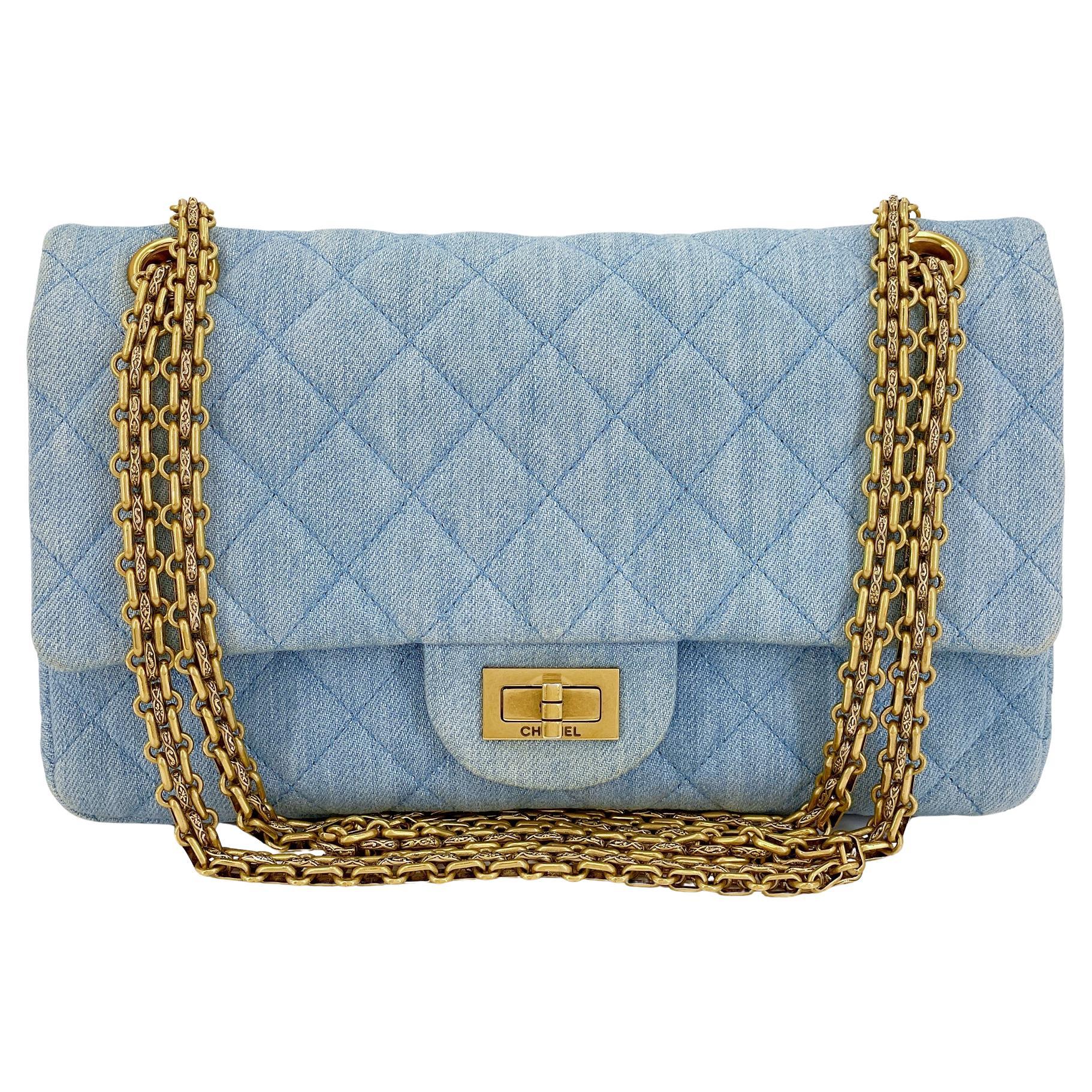 Chanel 2016 226 Blue Denim Reissue Double Flap Bag Medium-Large GHW 2.55 68184 For Sale at 1stDibs