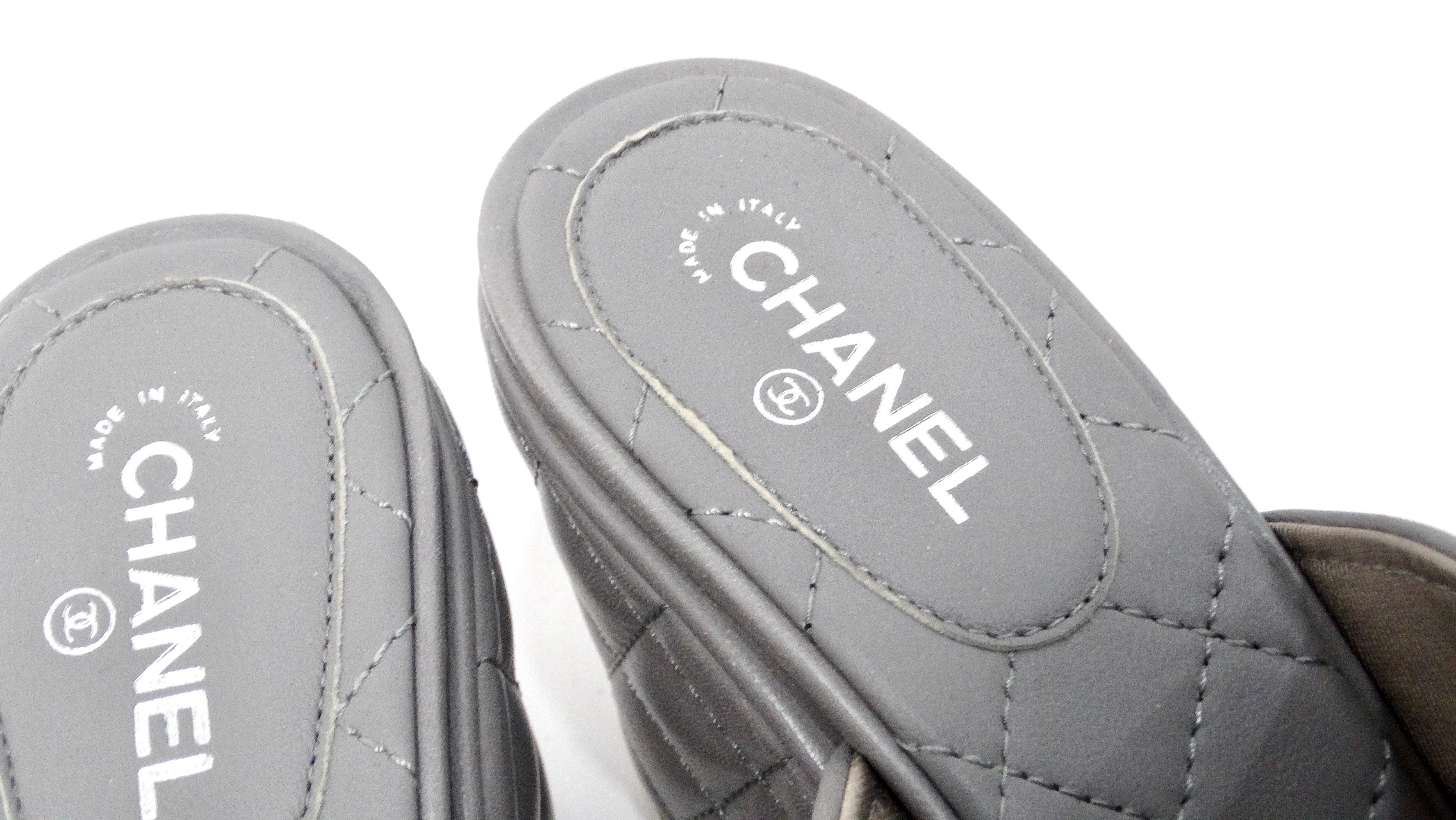 Chanel 2016 Grey Quilted Lambskin Interlocking CC Logo Mule Wedge ...