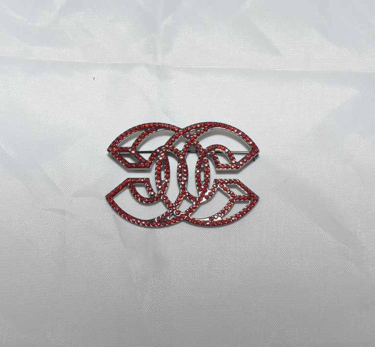 Chanel 2017 Red Crystal CC Cubist Brooch at 1stDibs