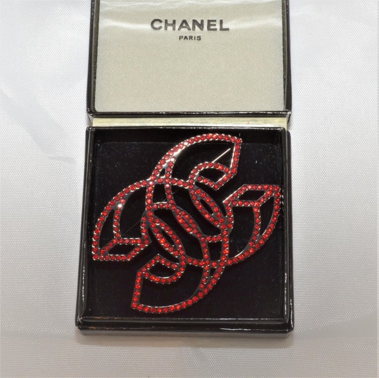 Chanel 2017 Red Crystal CC Cubist Brooch at 1stDibs