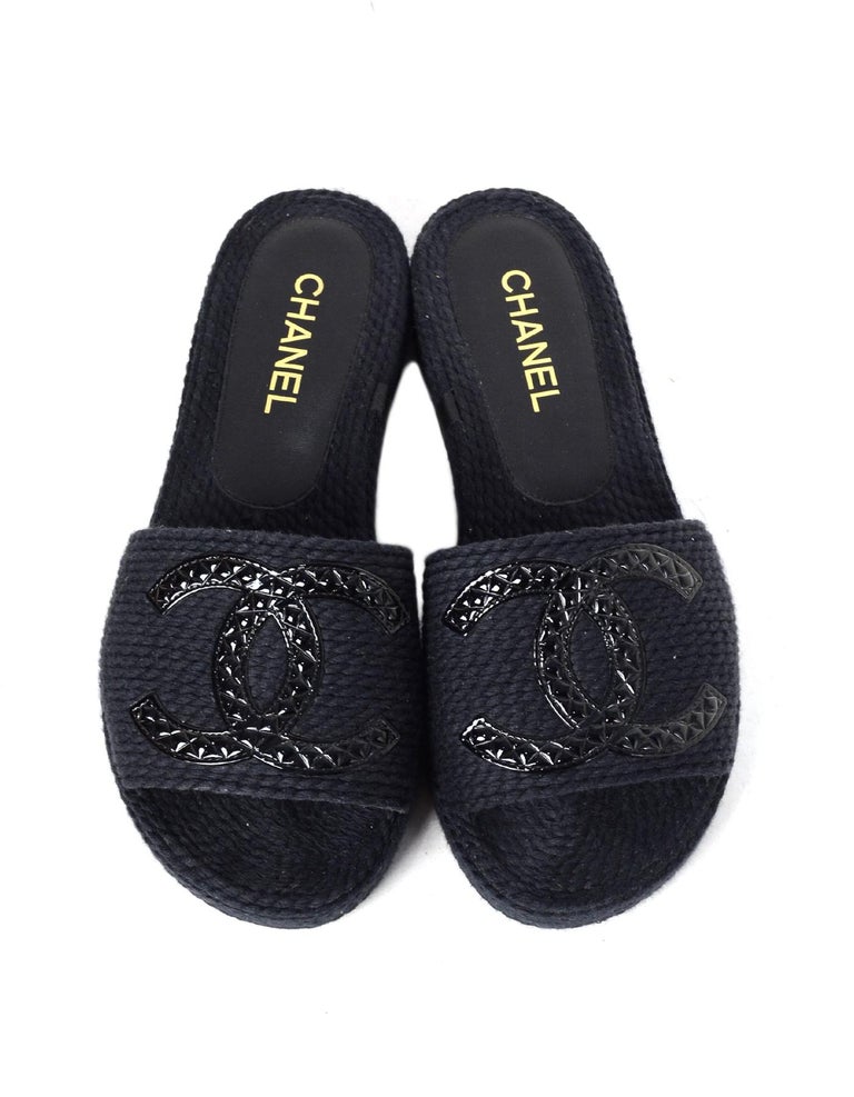 Chanel 2018 Black Cord CC Slide Sandals sz 39 For Sale at 1stDibs ...