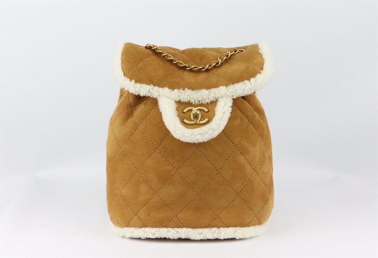 Chanel 2018 Coco Neige Shearling Trimmed Quilted Suede Backpack For ...