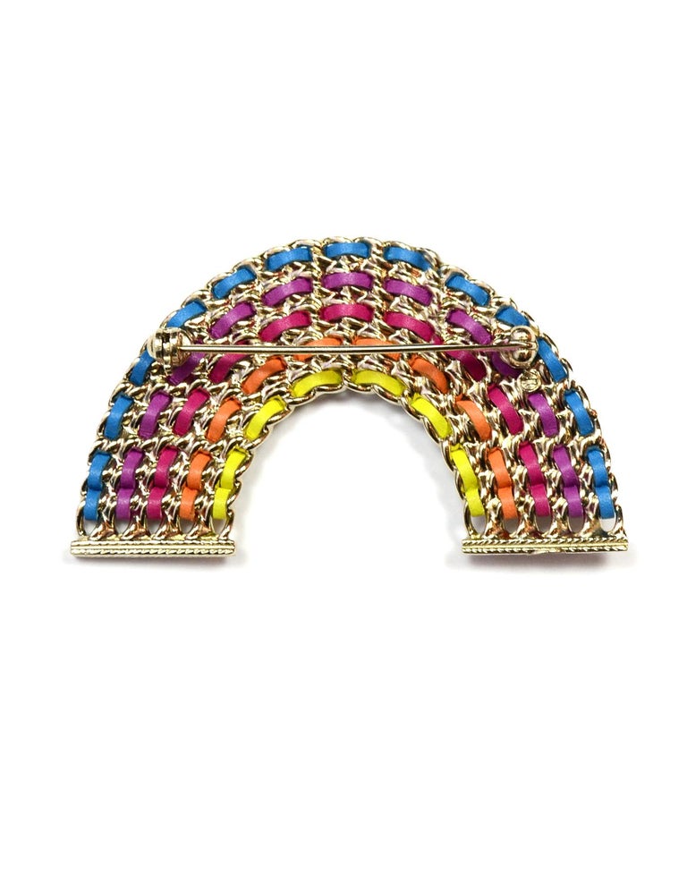 Chanel 2018 Leather Laced Chain Rainbow CC Brooch Pin w. Box and Pouch ...