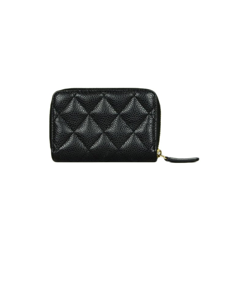 Chanel 2019 Black Caviar Quilted Zip Card Holder Wallet For Sale at 1stDibs