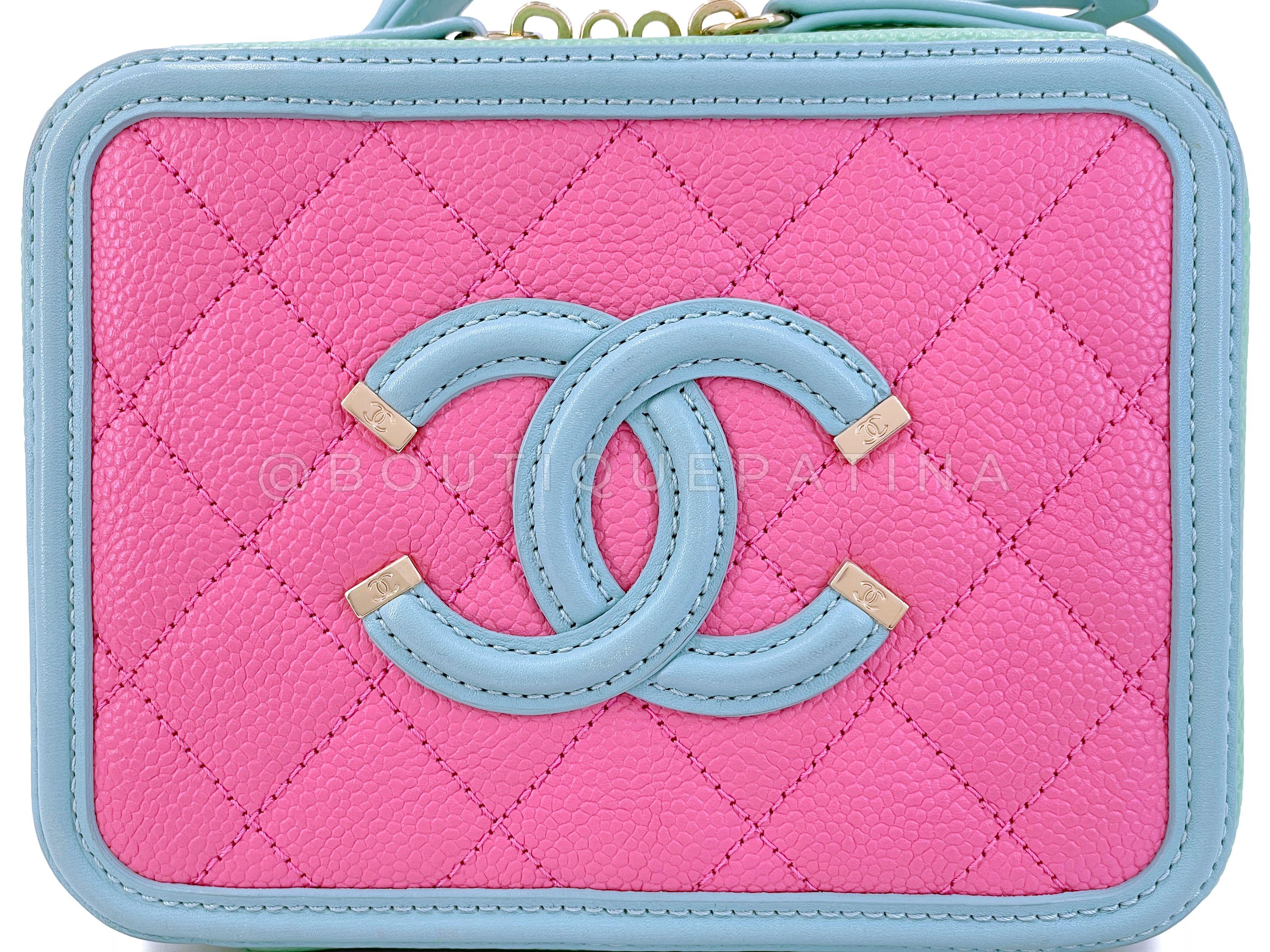 Chanel 2019 Pink/Green/Blue Caviar Filigree Vanity Case Bag 67701 For ...
