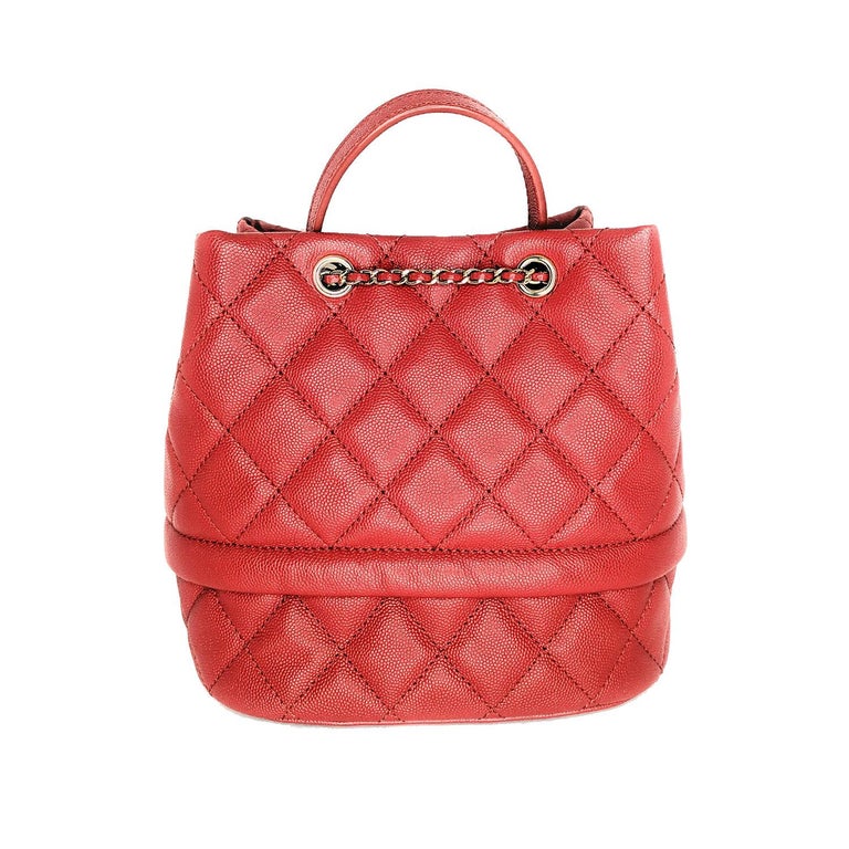 Chanel 2019 Red Caviar Rolled Up Bucket Drawstring Bag at 1stDibs ...