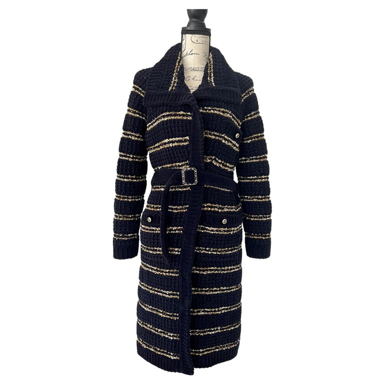 Chanel 2020 Runway Belted Velvety Coat For Sale at 1stDibs