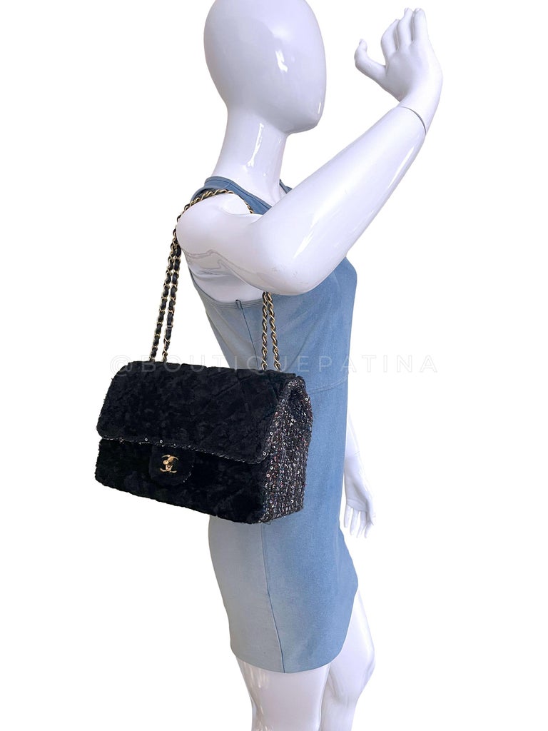 Chanel 2020 Shearling Fantasy Tweed Jumbo Classic Flap Bag GHW 66672 ...