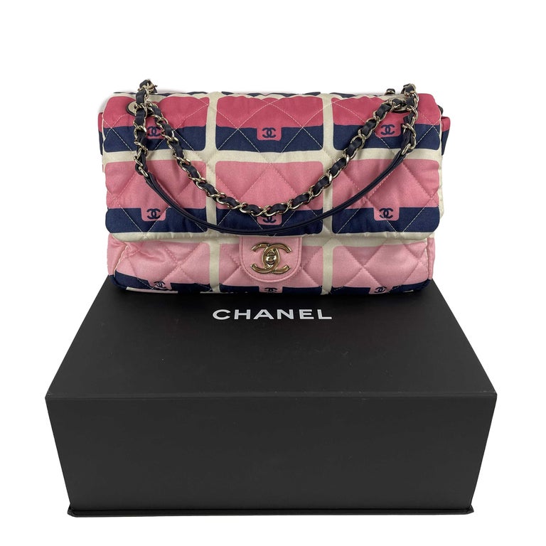 CHANEL 2021 Jumbo Print Graphic Pink Black Quilted Flap Shoulder Bag ...