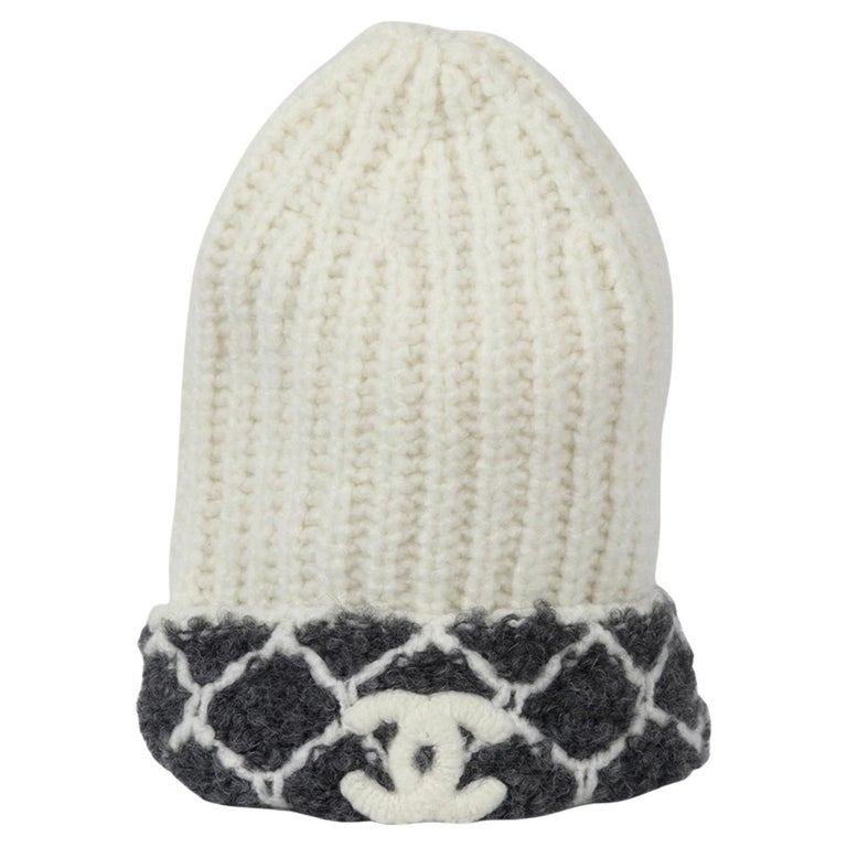 Chanel 2021 Logo Detailed Ribbed Cashmere Blend Beanie One Size For ...