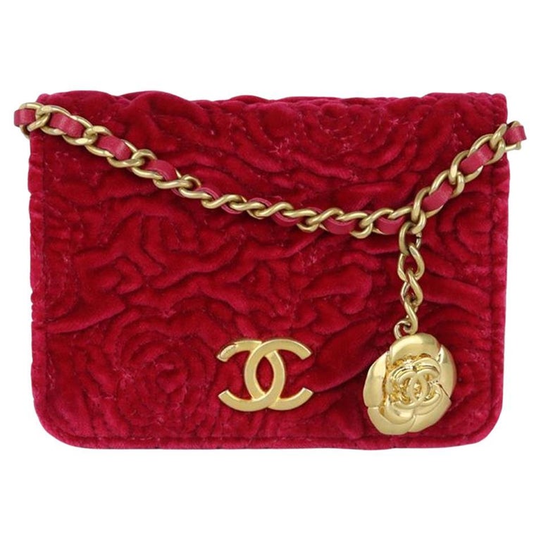Chanel 2021 Handbag With Chain Camelia Embroidered Velvet Handbag For ...