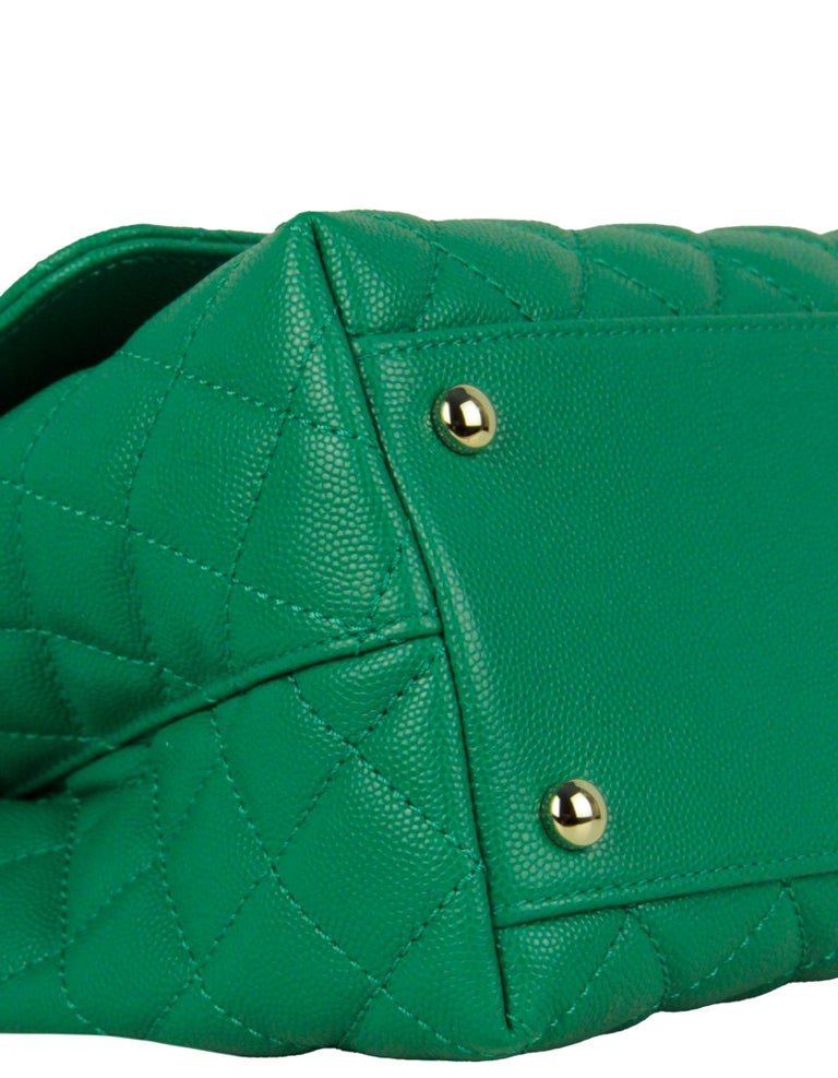 Chanel 2022 Green Caviar Leather Quilted Small Coco Handle Flap Bag at ...