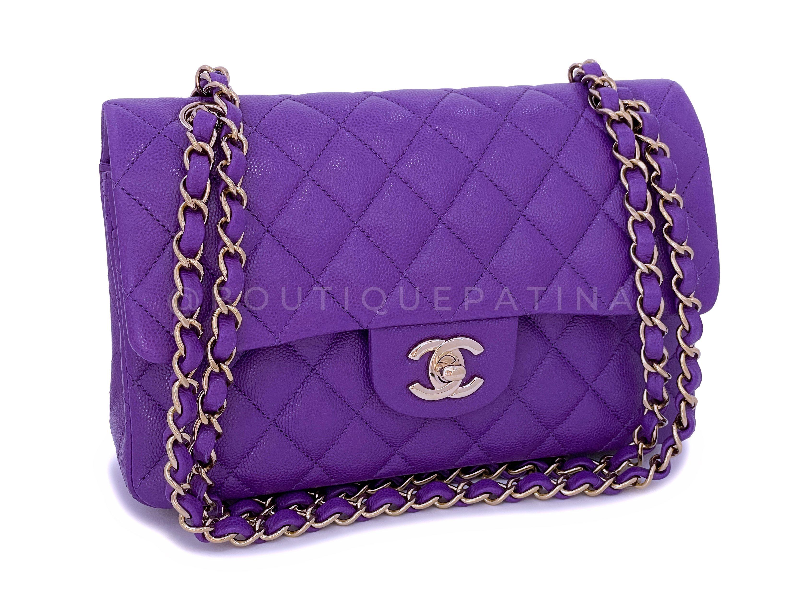Chanel 2022 Purple Caviar Small Classic Double Flap Bag GHW 66455 For ...